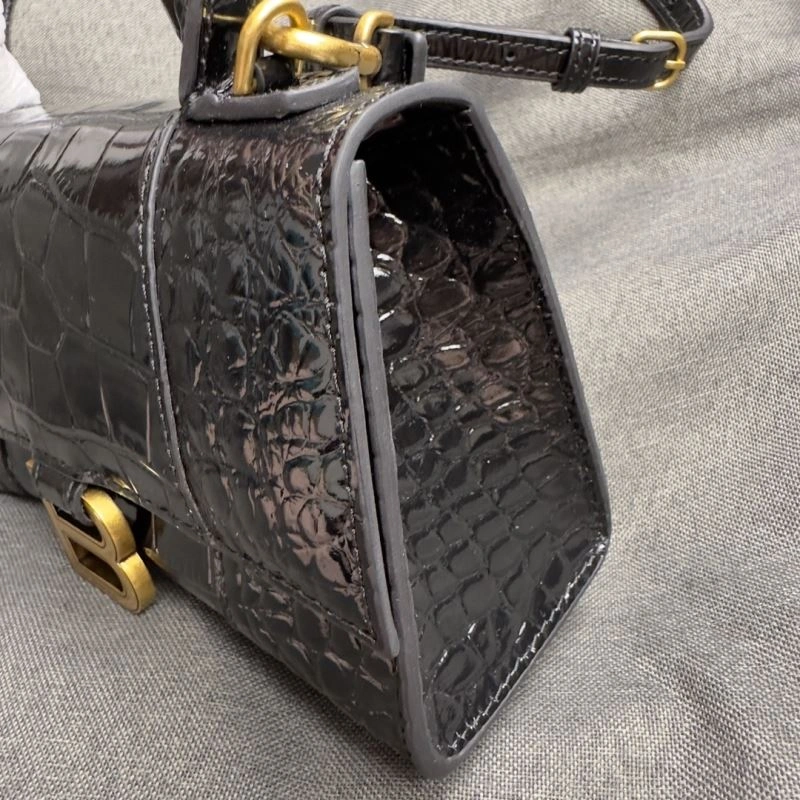 Legit Balenciaga XS Hourglass Crocodile Bag in Black Gold