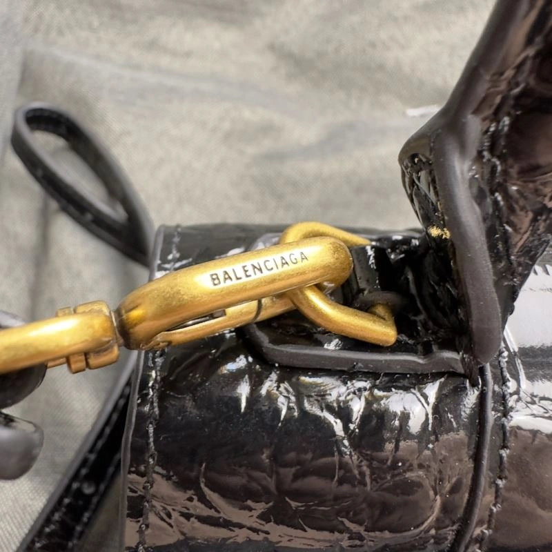 Legit Balenciaga XS Hourglass Crocodile Bag in Black Gold