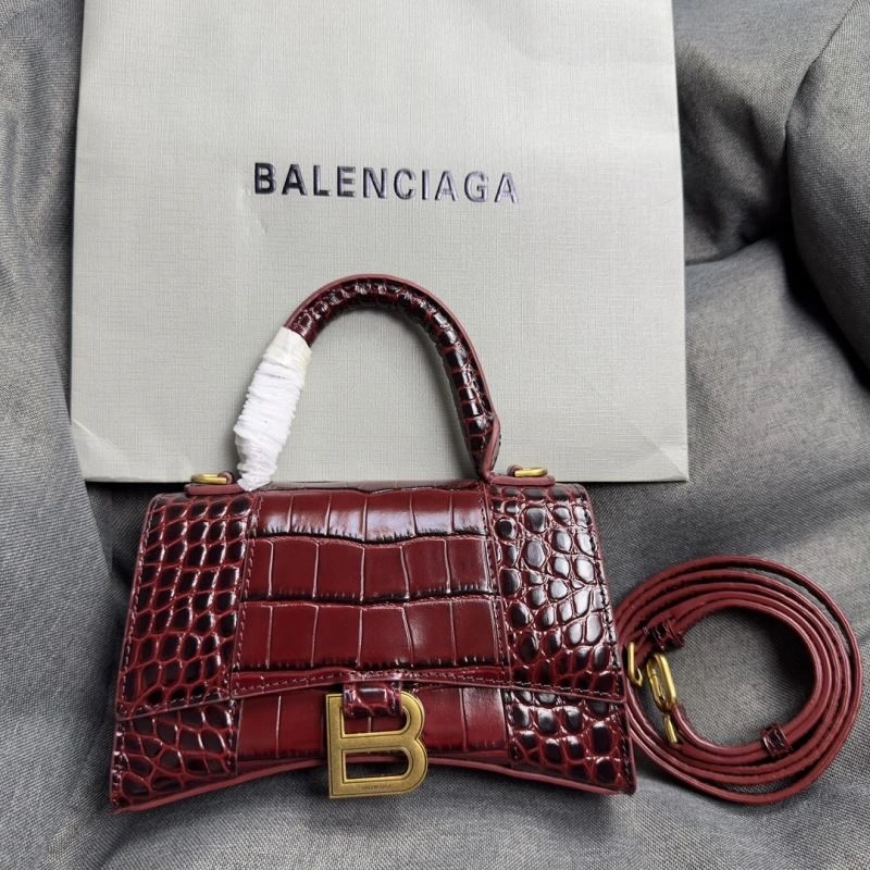 Balenciaga XS Hourglass Crocodile Bag with Gold Buckle