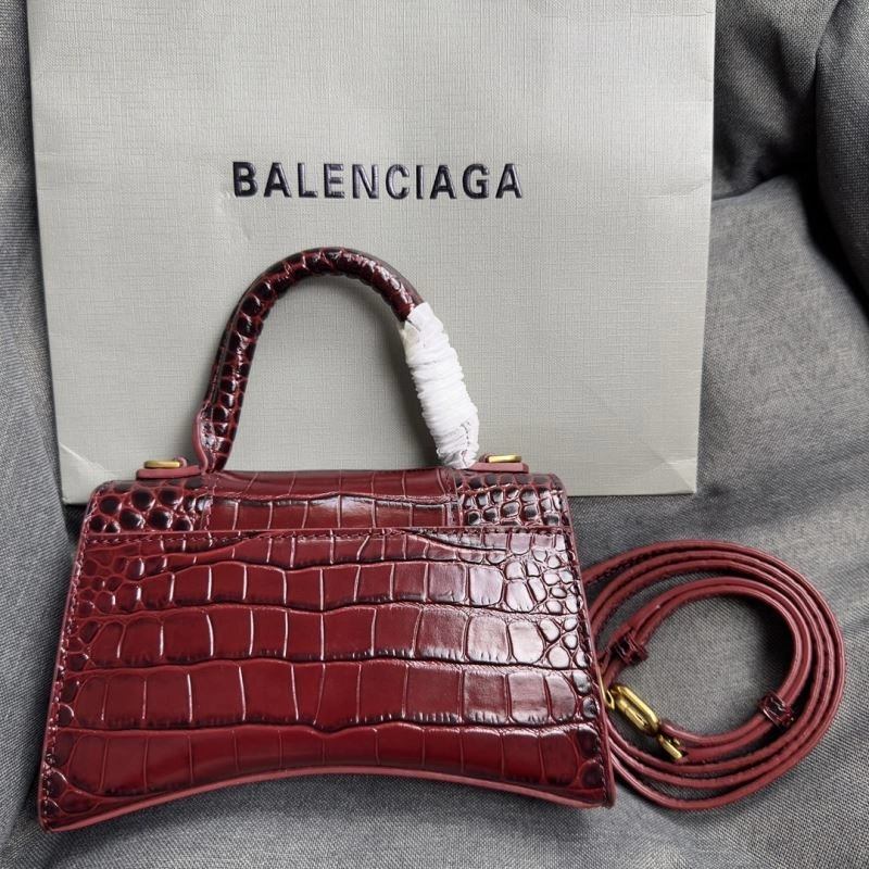 Bargain Balenciaga XS Hourglass Crocodile Bag with Gold Buckle
