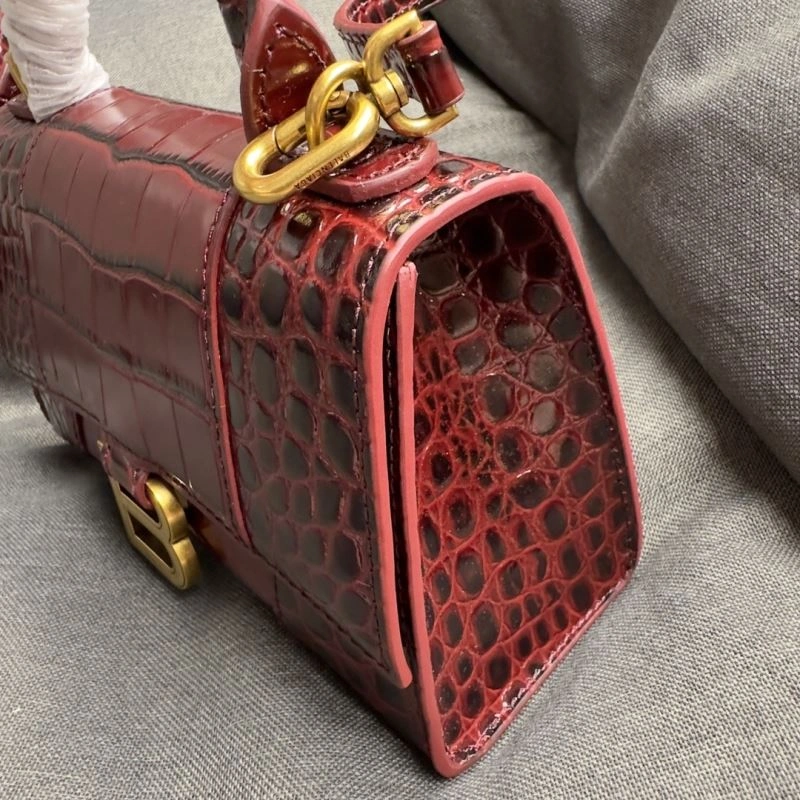 Bargain Balenciaga XS Hourglass Crocodile Bag with Gold Buckle