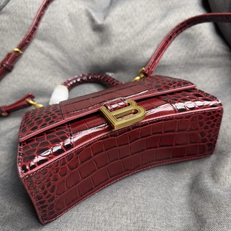 Bargain Balenciaga XS Hourglass Crocodile Bag with Gold Buckle