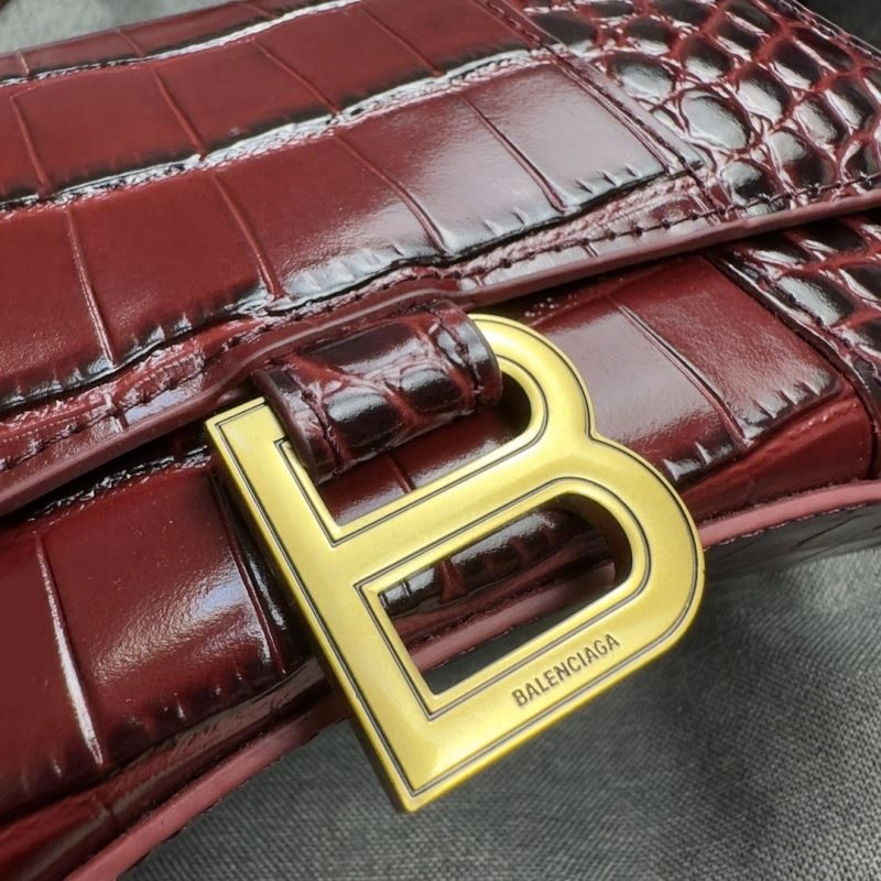 Bargain Balenciaga XS Hourglass Crocodile Bag with Gold Buckle