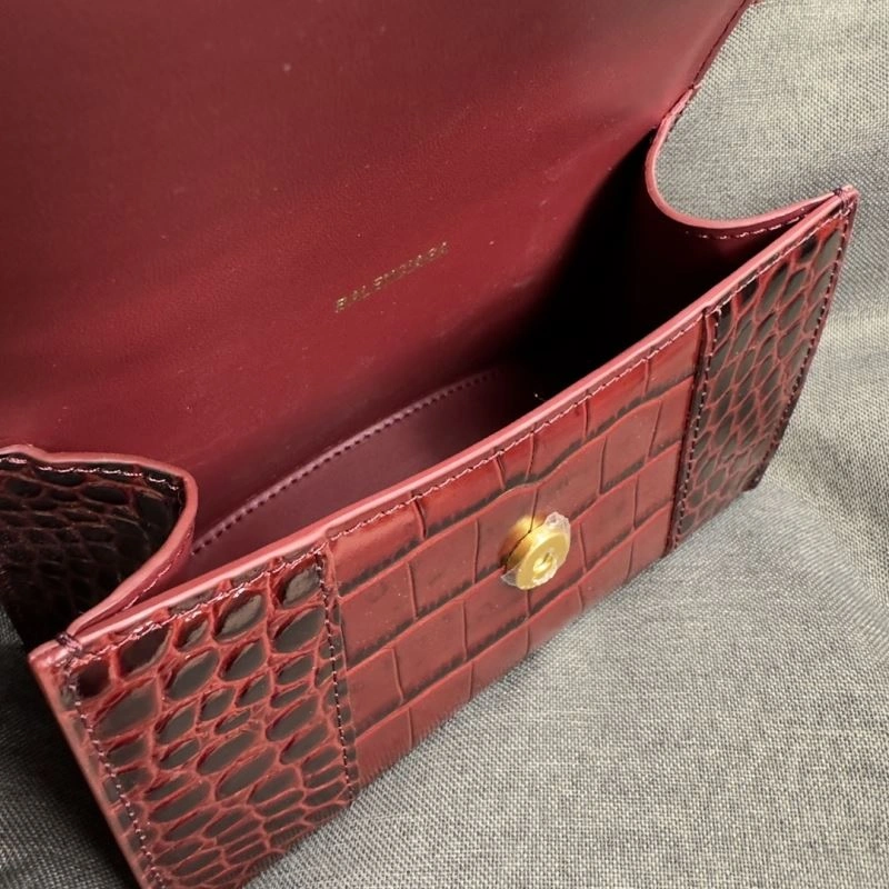 Bargain Balenciaga XS Hourglass Crocodile Bag with Gold Buckle