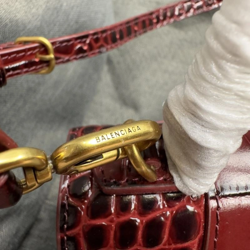 Bargain Balenciaga XS Hourglass Crocodile Bag with Gold Buckle