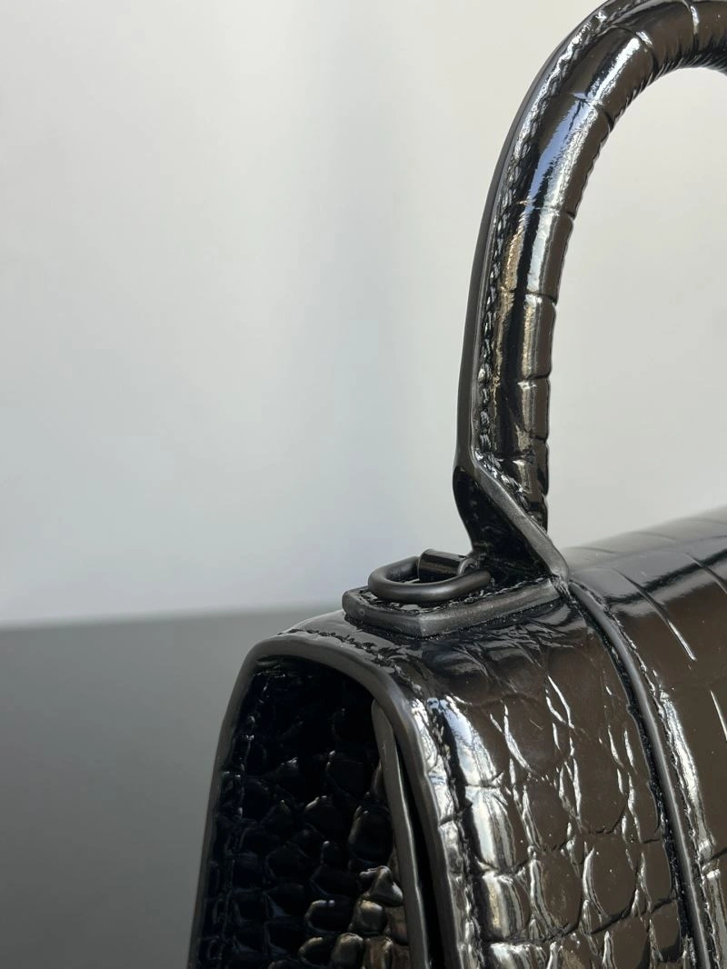 Top mirror Balenciaga XS Hourglass Crocodile Pattern Leather Bag in Black