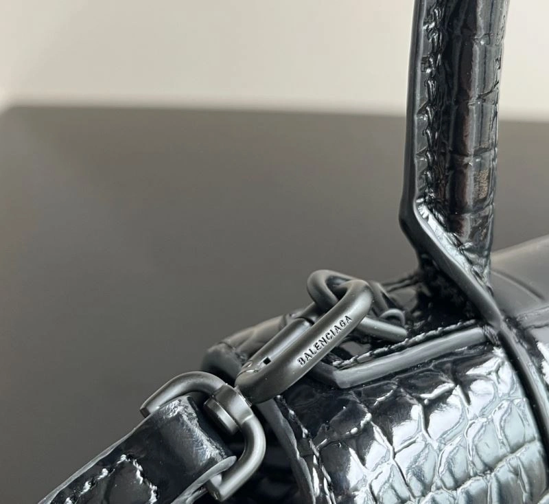 Top mirror Balenciaga XS Hourglass Crocodile Pattern Leather Bag in Black