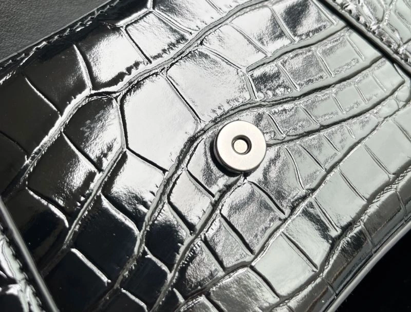 Top mirror Balenciaga XS Hourglass Crocodile Pattern Leather Bag in Black