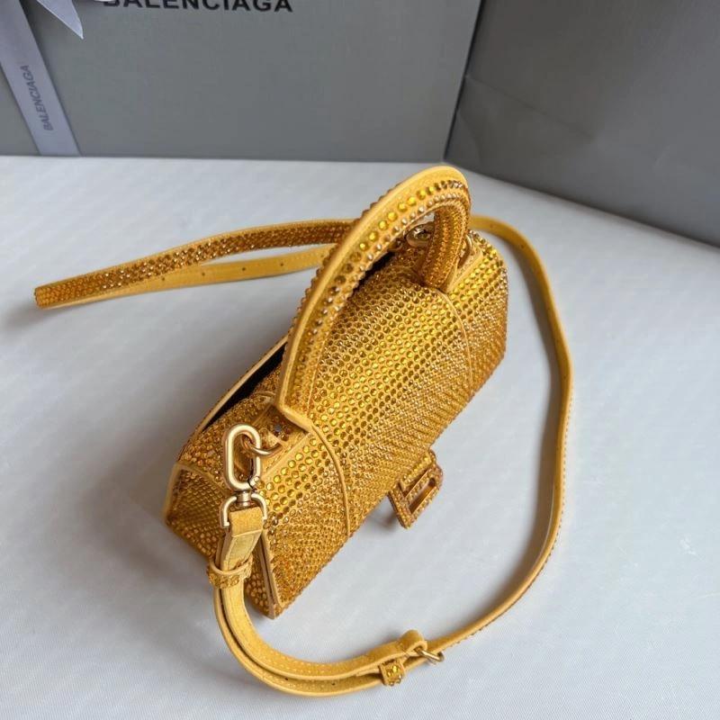 Budget-friendly Balenciaga XS Hourglass Studded Gold Bag with Lambskin Interior