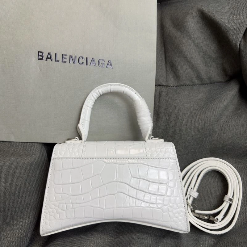 Factory-made Balenciaga XS Hourglass White Crocodile Bag with Silver Buckle