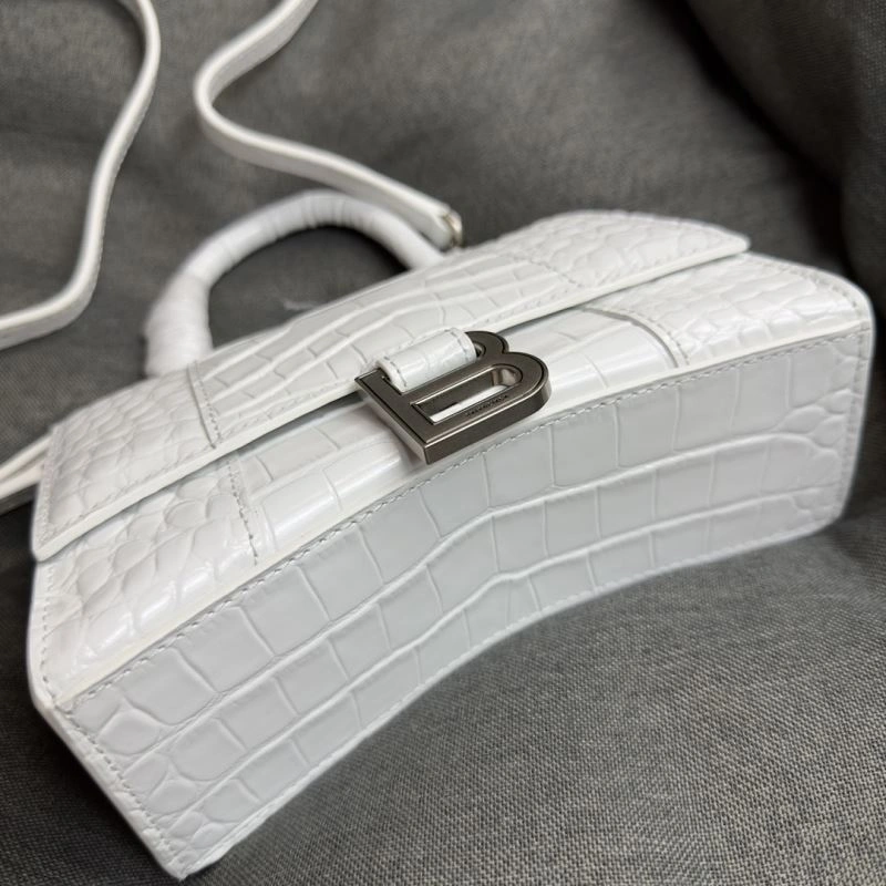 Factory-made Balenciaga XS Hourglass White Crocodile Bag with Silver Buckle