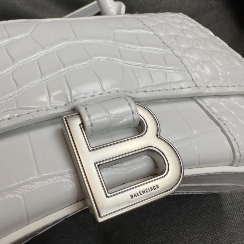 Factory-made Balenciaga XS Hourglass White Crocodile Bag with Silver Buckle