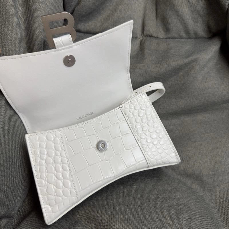 Factory-made Balenciaga XS Hourglass White Crocodile Bag with Silver Buckle