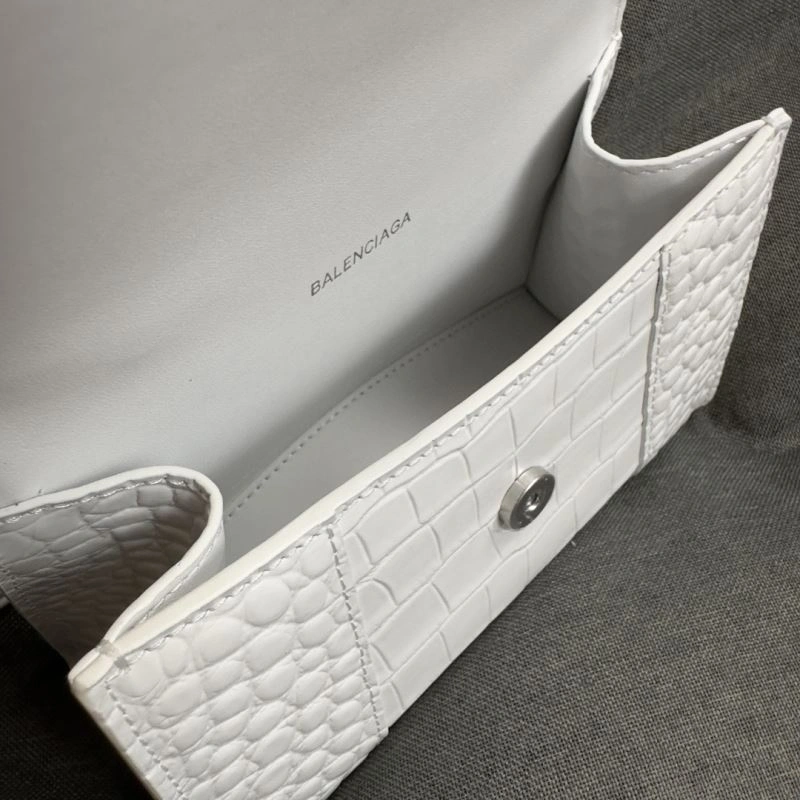 Factory-made Balenciaga XS Hourglass White Crocodile Bag with Silver Buckle