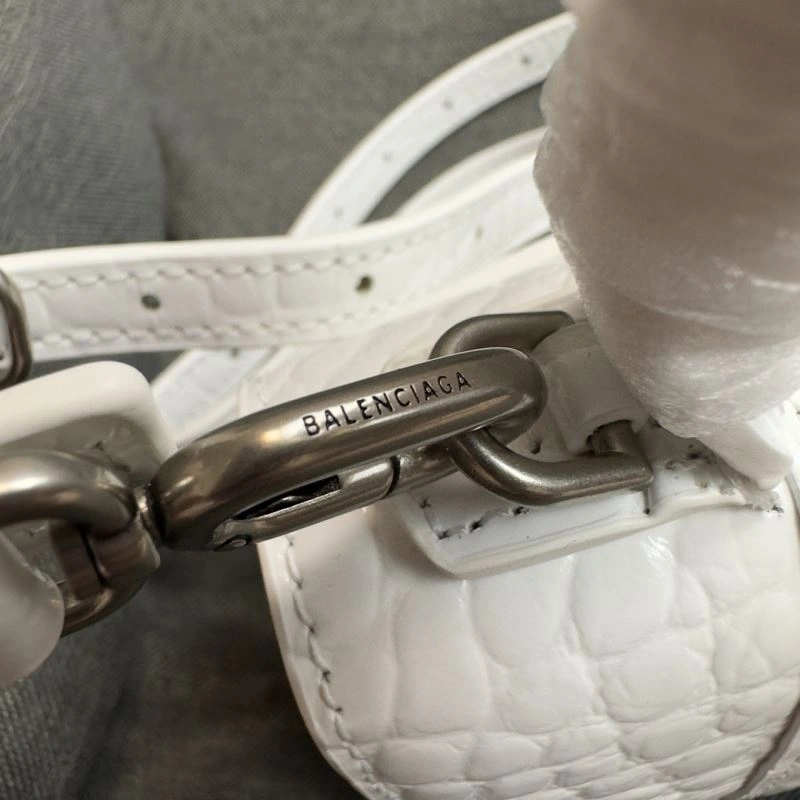 Factory-made Balenciaga XS Hourglass White Crocodile Bag with Silver Buckle