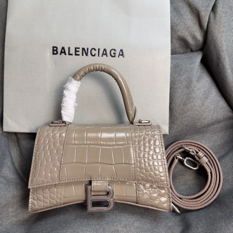 Balenciaga XS Khaki Crocodile Hourglass Bag with Silver Buckle