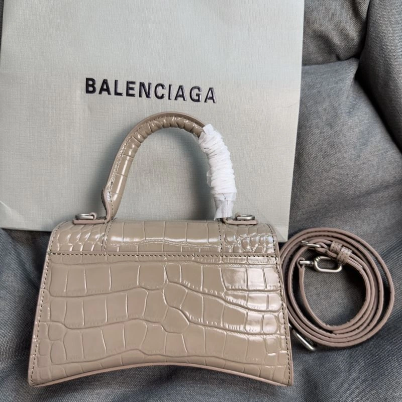 Low-cost Balenciaga XS Khaki Crocodile Hourglass Bag with Silver Buckle