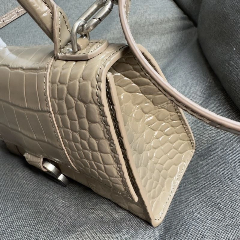 Low-cost Balenciaga XS Khaki Crocodile Hourglass Bag with Silver Buckle