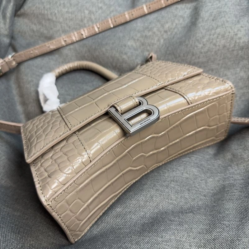 Low-cost Balenciaga XS Khaki Crocodile Hourglass Bag with Silver Buckle
