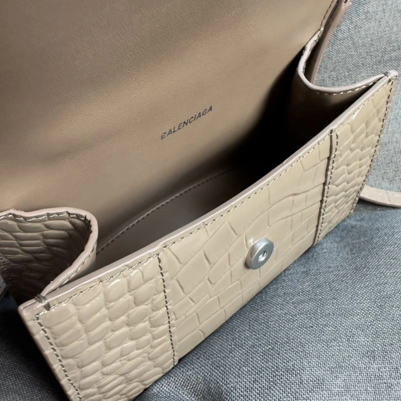 Low-cost Balenciaga XS Khaki Crocodile Hourglass Bag with Silver Buckle