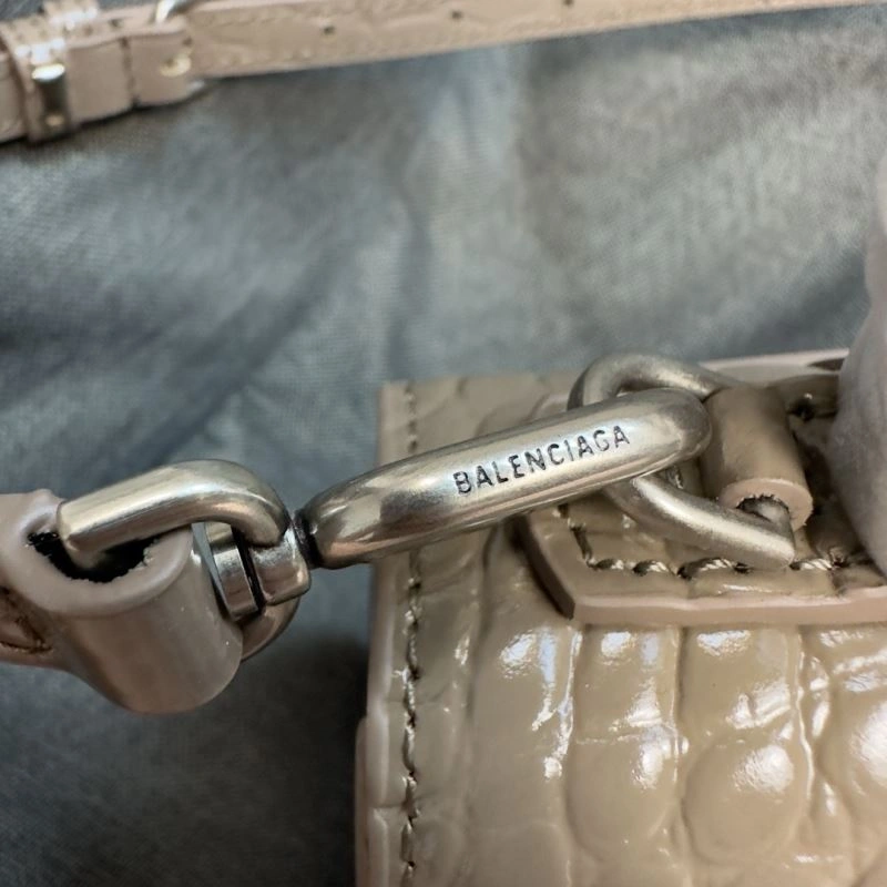 Low-cost Balenciaga XS Khaki Crocodile Hourglass Bag with Silver Buckle