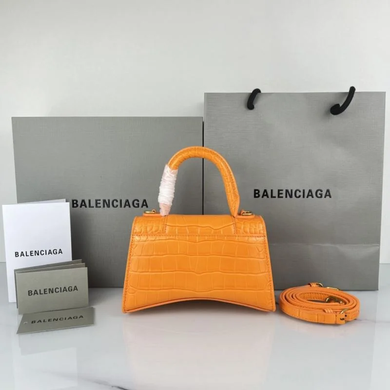 Balenciaga XS Orange Crocodile Hourglass Bag with Gold Buckle