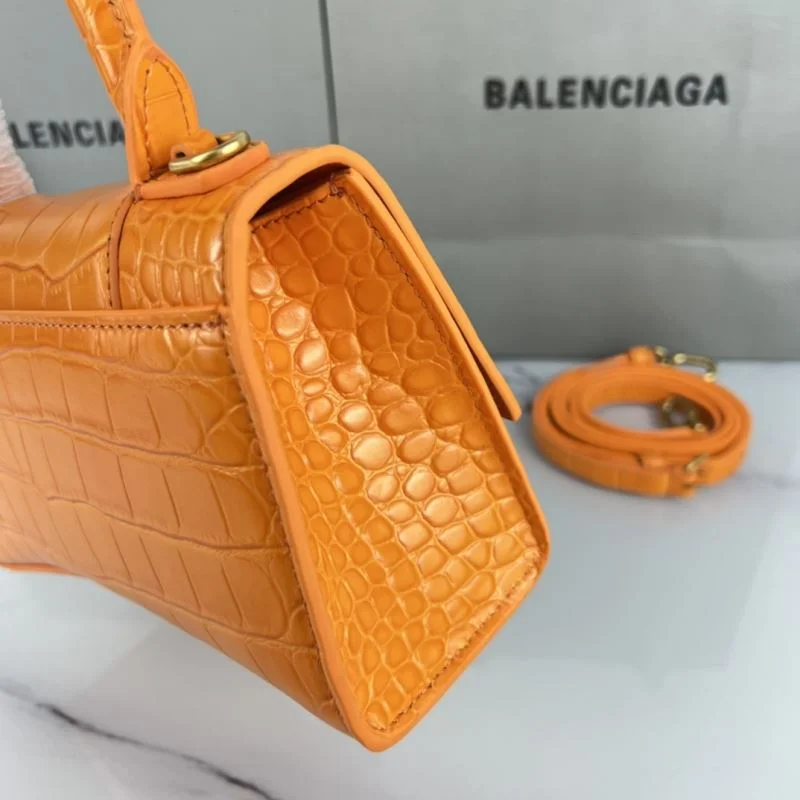 Cut-rate Balenciaga XS Orange Crocodile Hourglass Bag with Gold Buckle