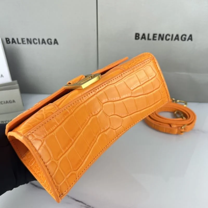 Cut-rate Balenciaga XS Orange Crocodile Hourglass Bag with Gold Buckle