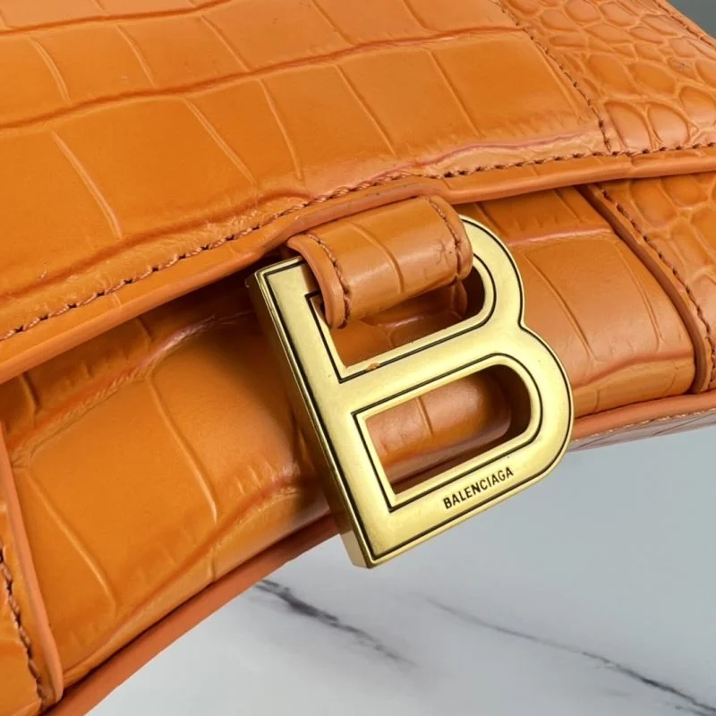 Cut-rate Balenciaga XS Orange Crocodile Hourglass Bag with Gold Buckle