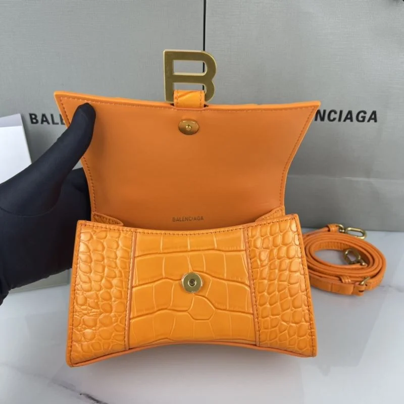Cut-rate Balenciaga XS Orange Crocodile Hourglass Bag with Gold Buckle