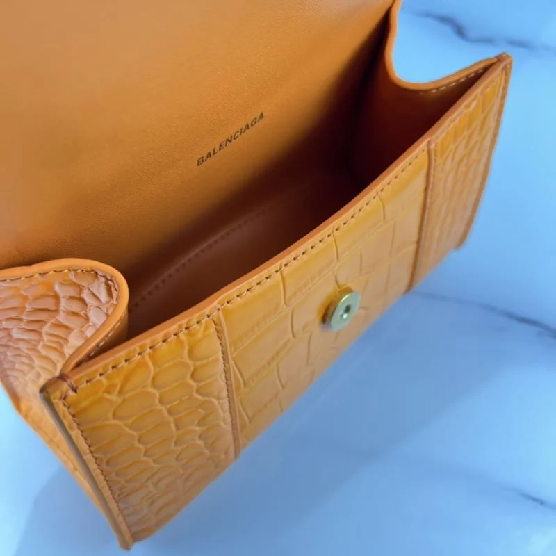 Cut-rate Balenciaga XS Orange Crocodile Hourglass Bag with Gold Buckle