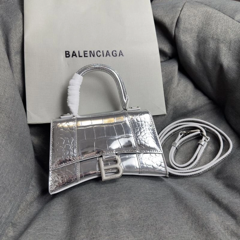 Balenciaga XS Silver Buckle Crocodile Hourglass Bag