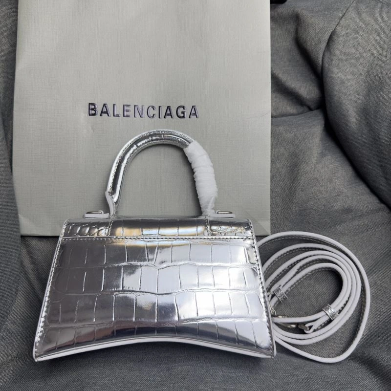 Value-priced Balenciaga XS Silver Buckle Crocodile Hourglass Bag