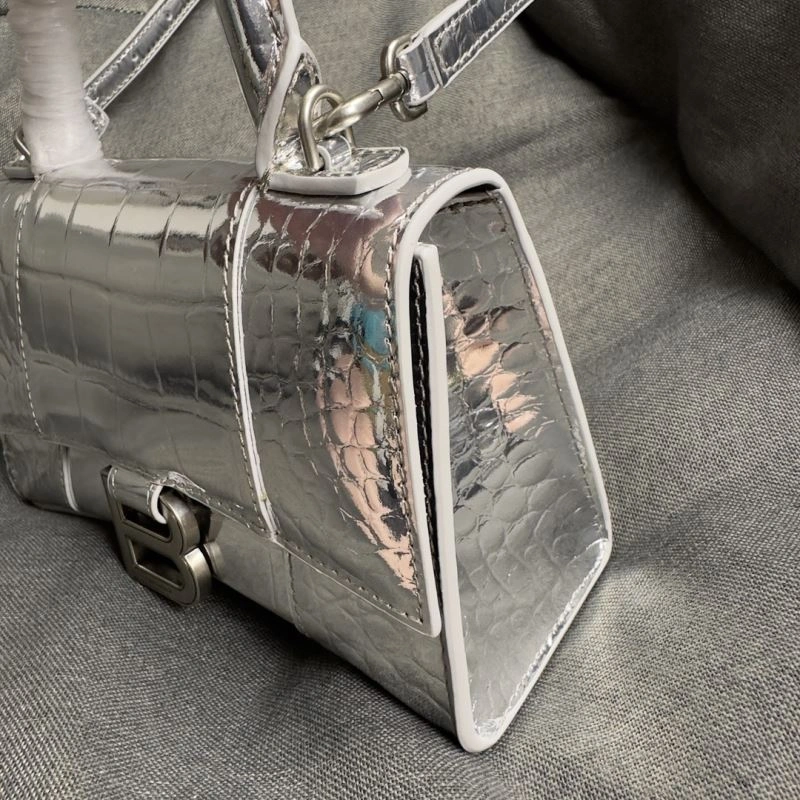 Value-priced Balenciaga XS Silver Buckle Crocodile Hourglass Bag