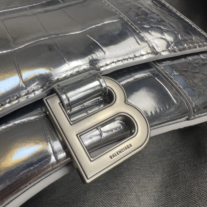 Value-priced Balenciaga XS Silver Buckle Crocodile Hourglass Bag