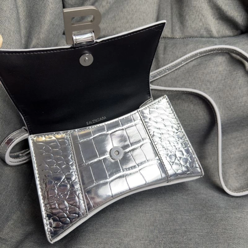 Value-priced Balenciaga XS Silver Buckle Crocodile Hourglass Bag