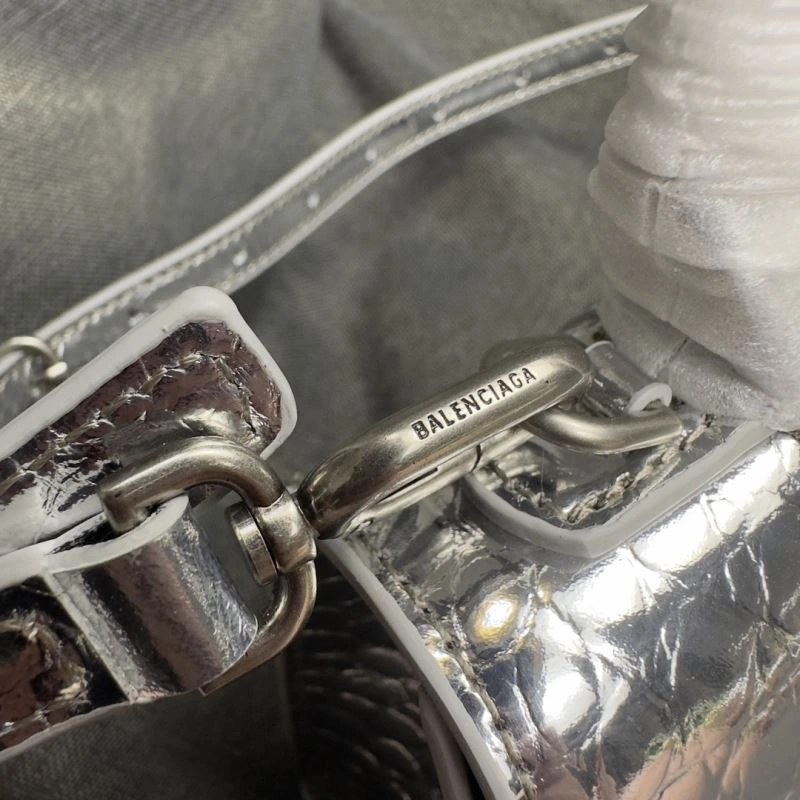 Value-priced Balenciaga XS Silver Buckle Crocodile Hourglass Bag