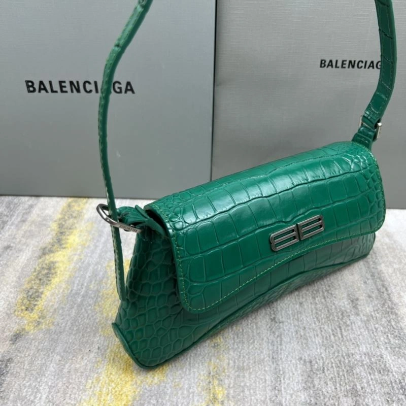 Budget-friendly Balenciaga XX Crocodile Green Underarm Bag with Lambskin Lining