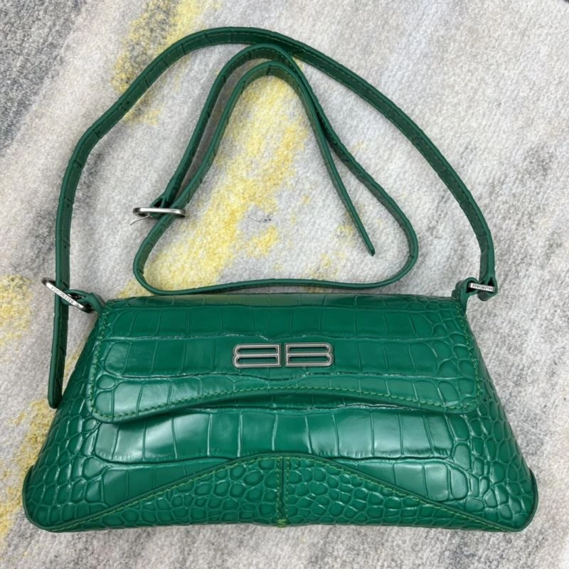 Budget-friendly Balenciaga XX Crocodile Green Underarm Bag with Lambskin Lining