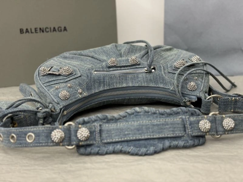 Brand-original Balenciaga Y2K Bling Denim Motorcycle Bag with Mirror Pouch