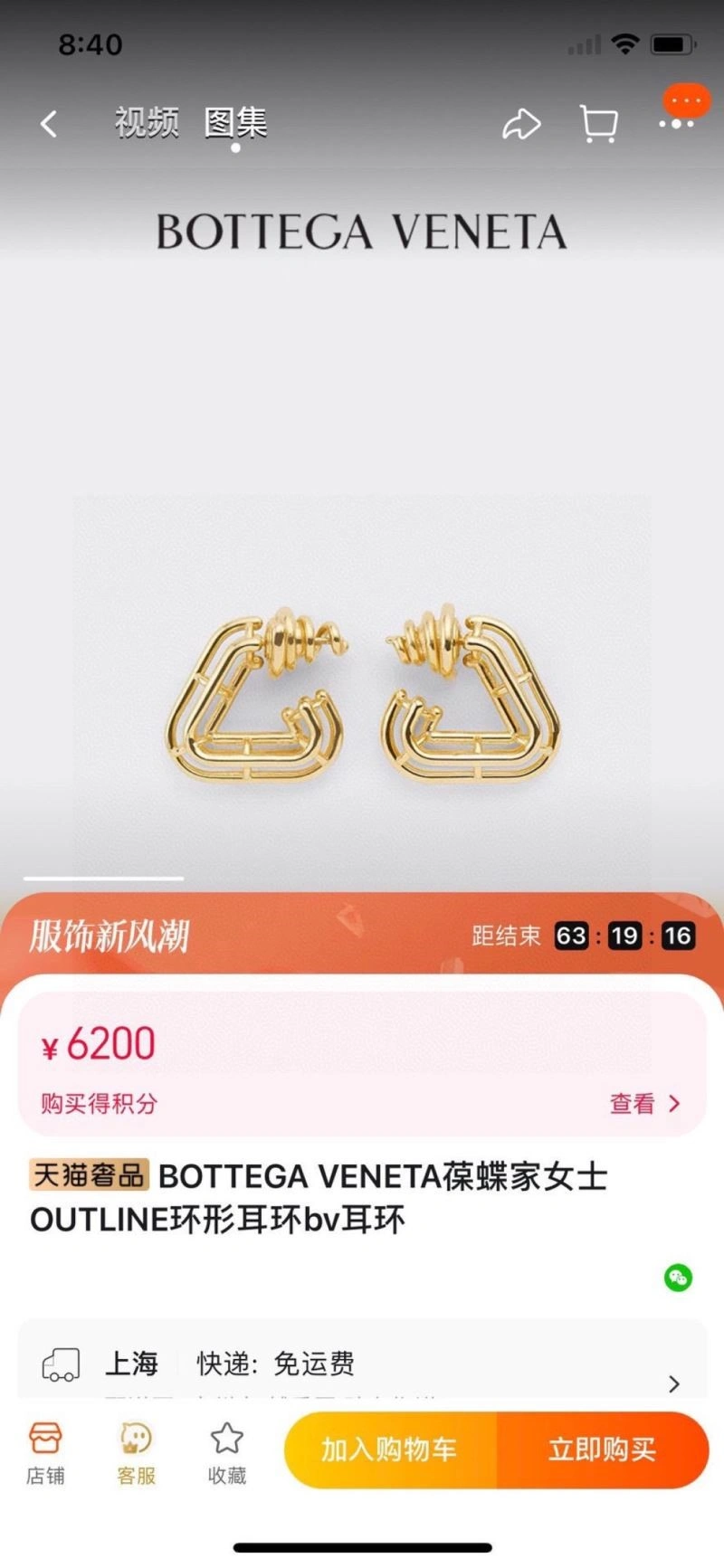 Brand-authenticated Bottega Veneta Earrings
