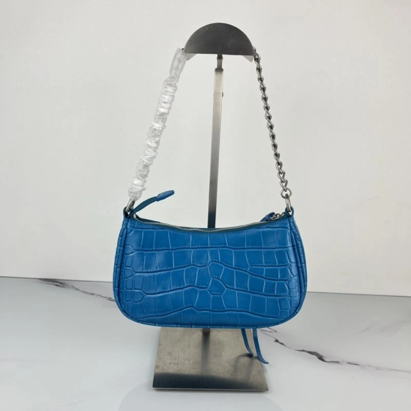 Brand-authenticated Crocodile Blue Le Cagole Mini Chain Motorcycle Bag with Rhinestones
