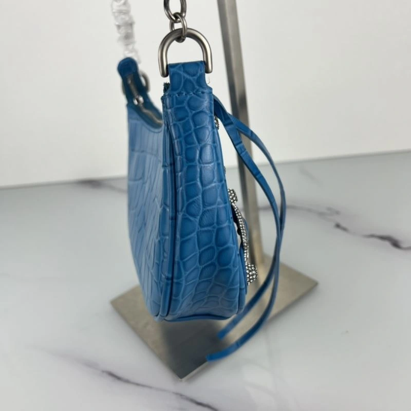 Brand-authenticated Crocodile Blue Le Cagole Mini Chain Motorcycle Bag with Rhinestones