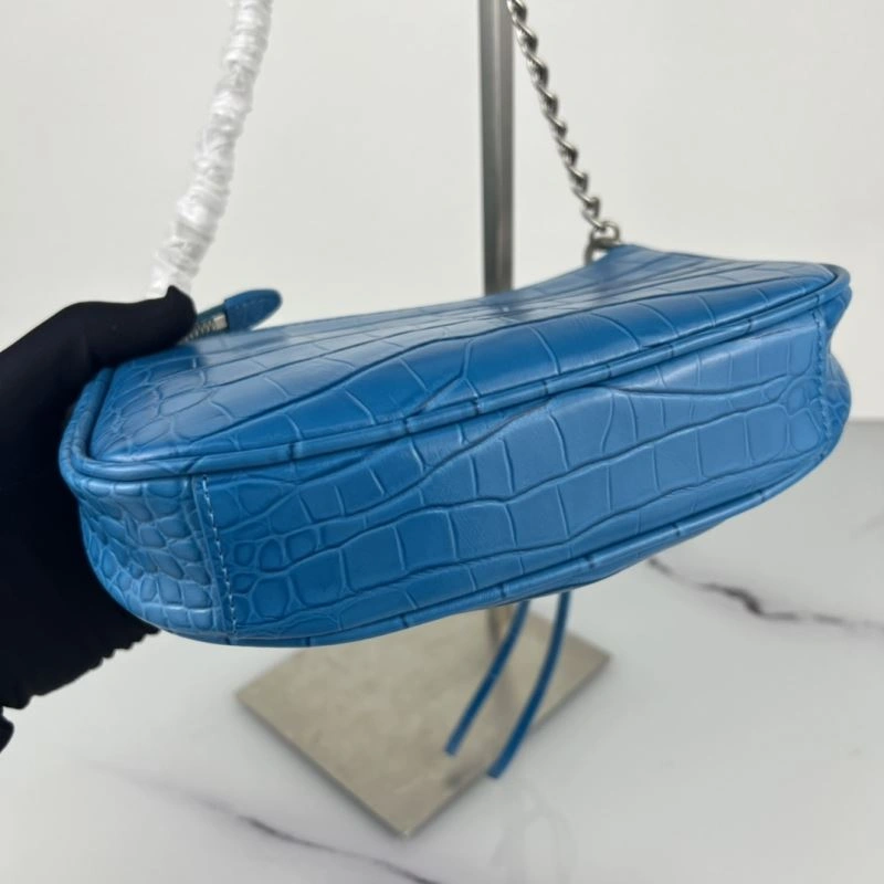 Brand-authenticated Crocodile Blue Le Cagole Mini Chain Motorcycle Bag with Rhinestones