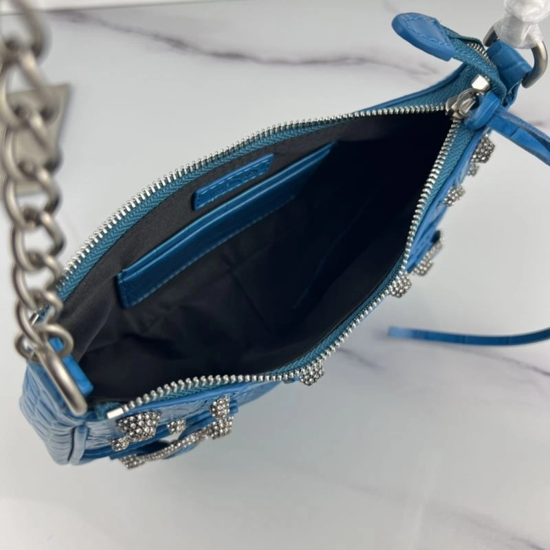 Brand-authenticated Crocodile Blue Le Cagole Mini Chain Motorcycle Bag with Rhinestones