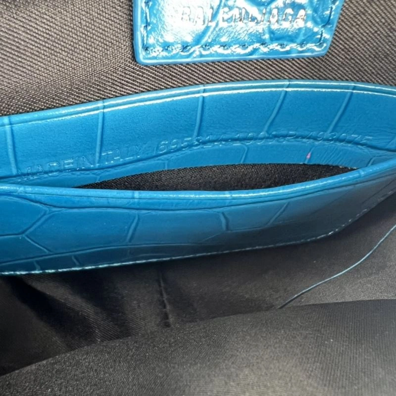 Brand-authenticated Crocodile Blue Le Cagole Mini Chain Motorcycle Bag with Rhinestones
