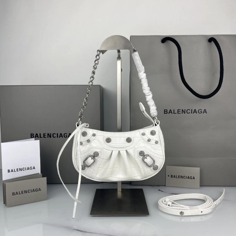 Crocodile White Le Cagole Mini Chain Motorcycle Bag with Rhinestones