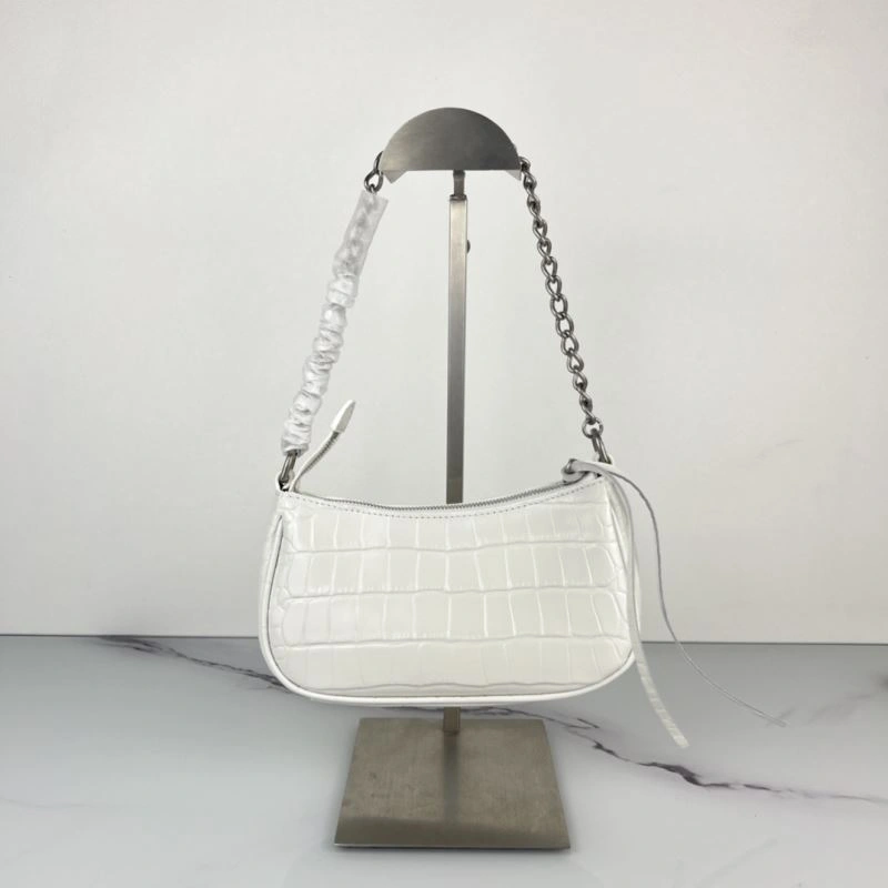 Budget-friendly Crocodile White Le Cagole Mini Chain Motorcycle Bag with Rhinestones