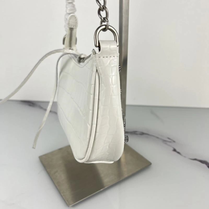 Budget-friendly Crocodile White Le Cagole Mini Chain Motorcycle Bag with Rhinestones