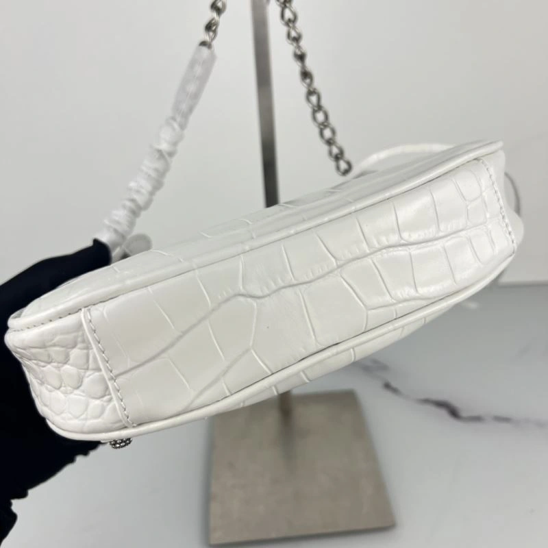 Budget-friendly Crocodile White Le Cagole Mini Chain Motorcycle Bag with Rhinestones